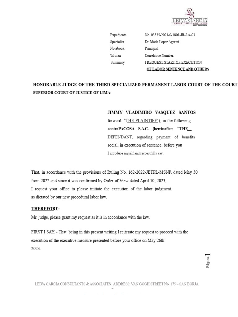 Written Execution of Labor Judgment | PDF | Judiciaries | Legal Procedure