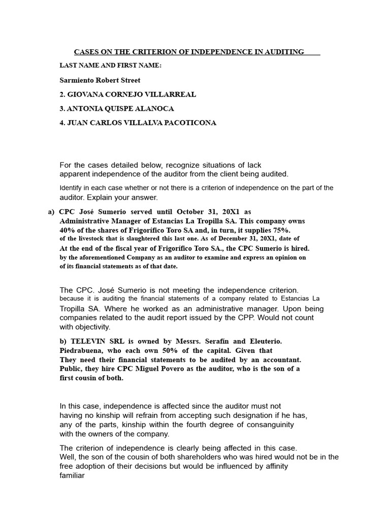 Auditor Independence Case Studies | PDF | Audit | Accounting