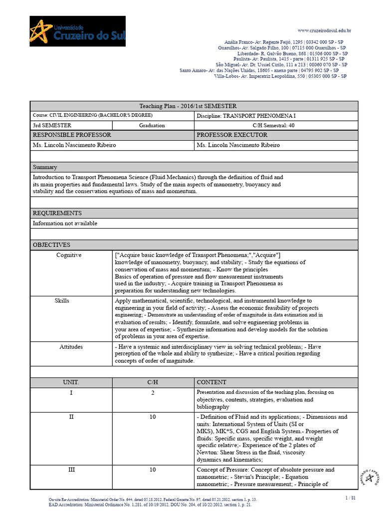 Teaching plan Civil Engineering Unicsul | PDF | Integral | Electric Field