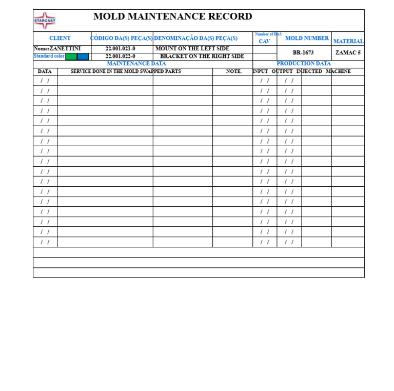 Mold Maintenance Record Overview | PDF