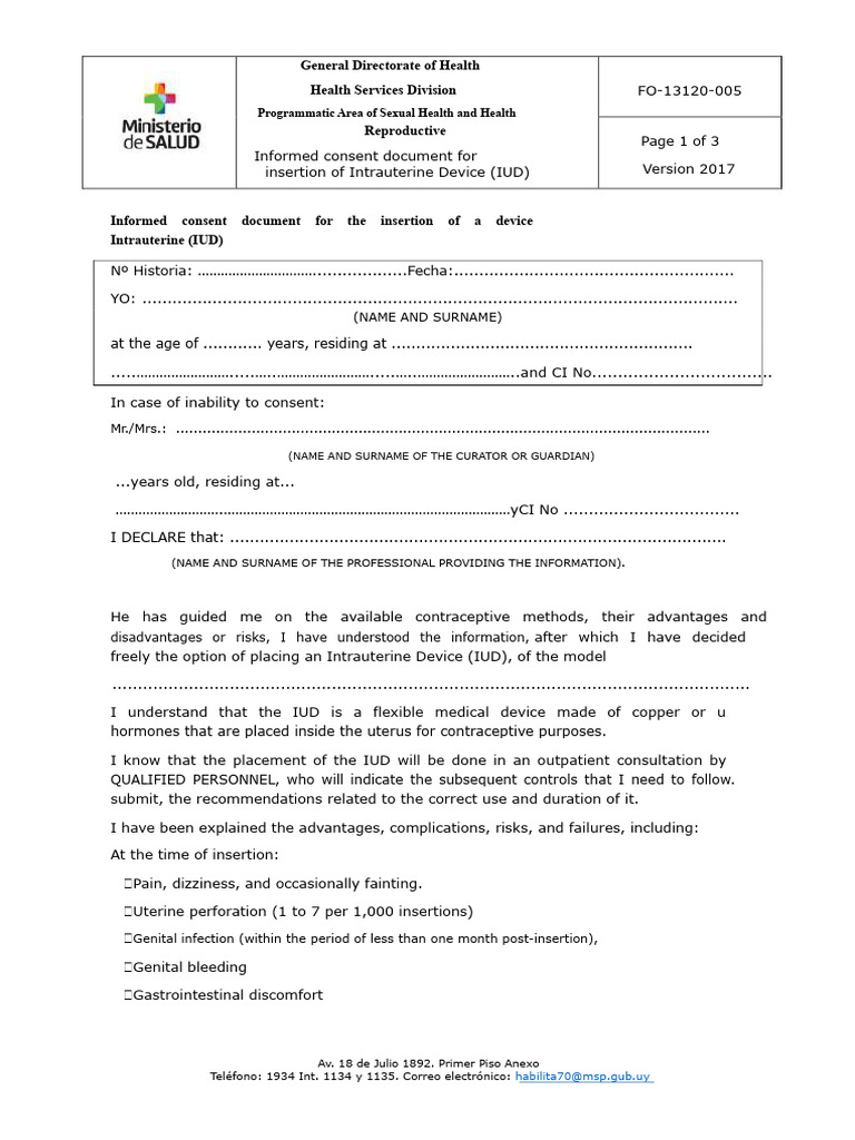 FO-13120-005 Informed Consent Document for Insertion of Intrauterine ...