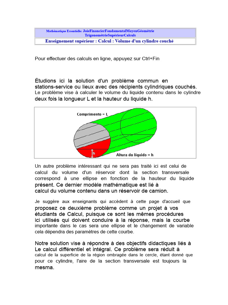 Calcul du volume d'un cylindre couché | PDF | Zone | Intégral