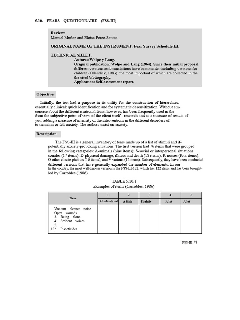 Fear Survey Schedule III Overview | PDF | Phobia | Validity (Statistics)