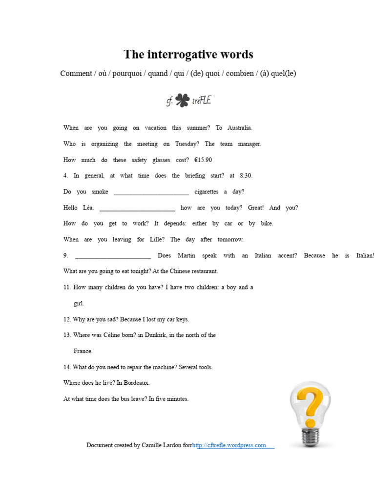 The interrogative words | PDF