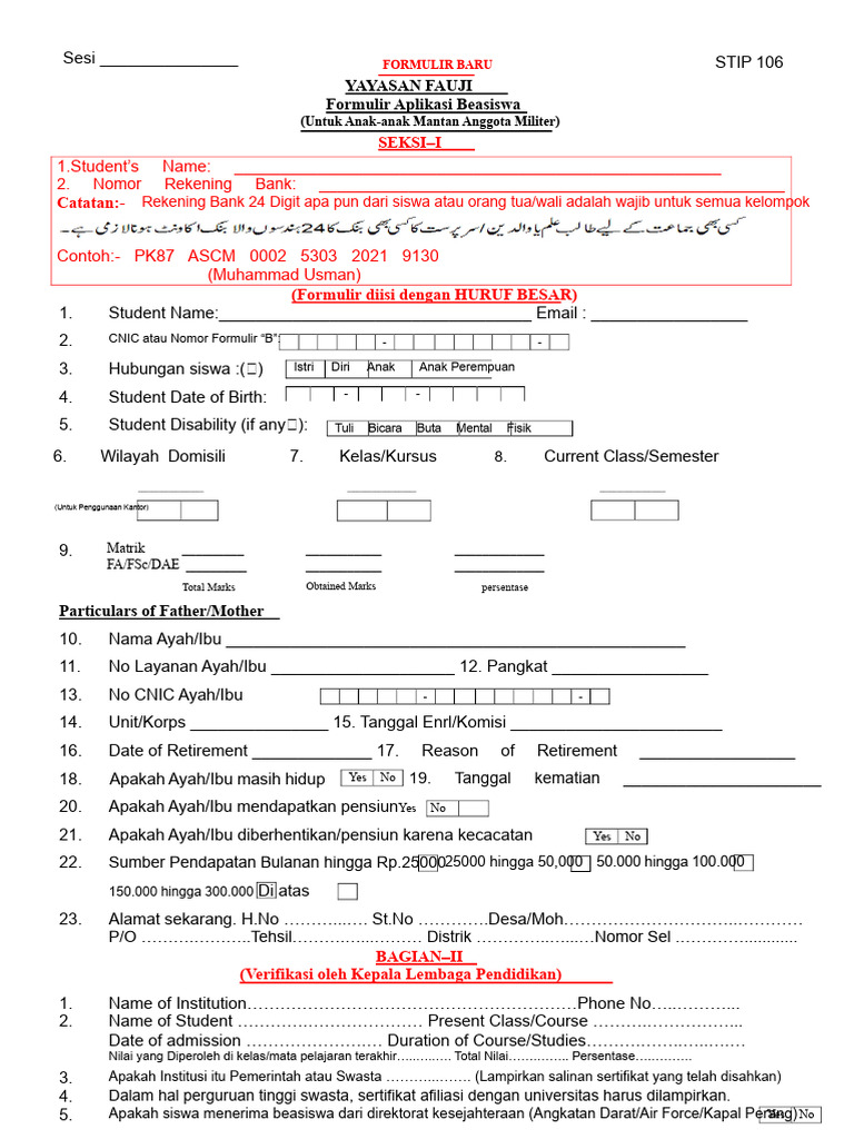 Formulir Permohonan Beasiswa | PDF