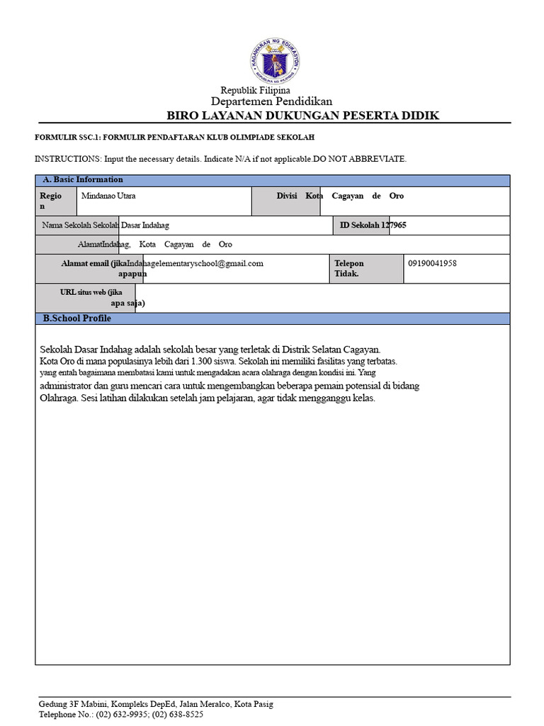 FORMULIR-SSC.1-Formulir-Pendaftaran-Klub-Sports-Sekolah-v1 | PDF