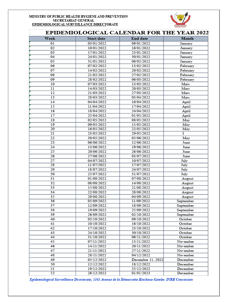 Epidemiological Calendar 2022 | PDF