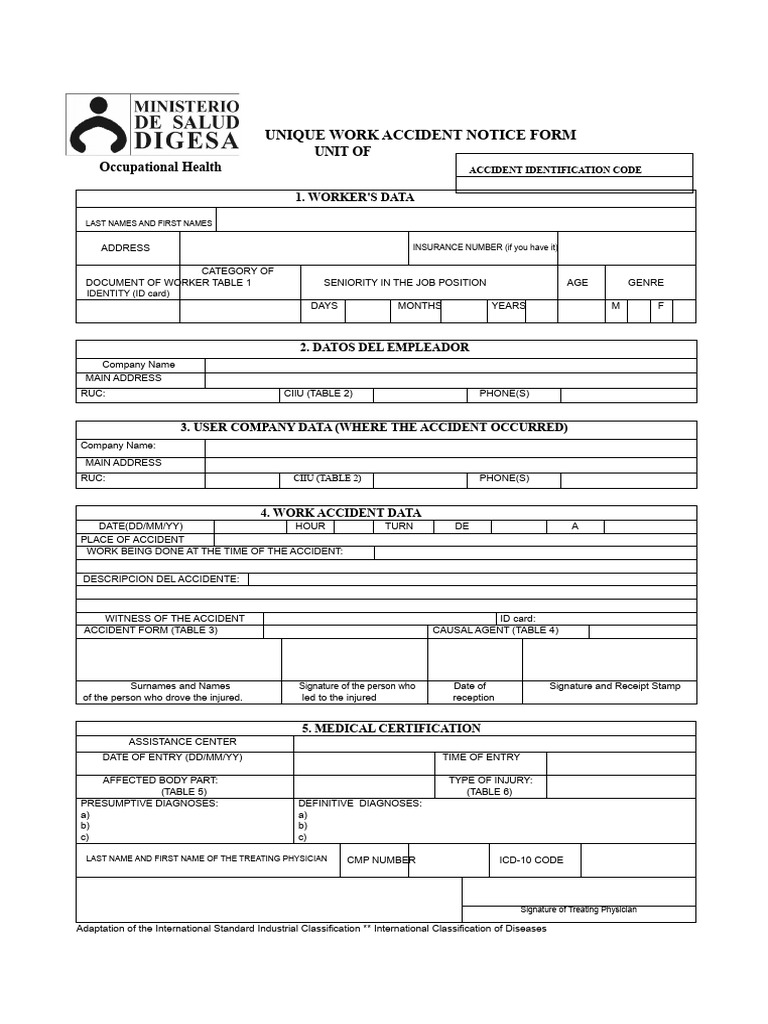 Work Accident Notification Form | PDF | Identity Document | Accidents