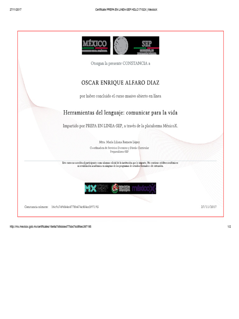 Certificate Prepa Online-sep Hdlc17102x _ Mexico | PDF