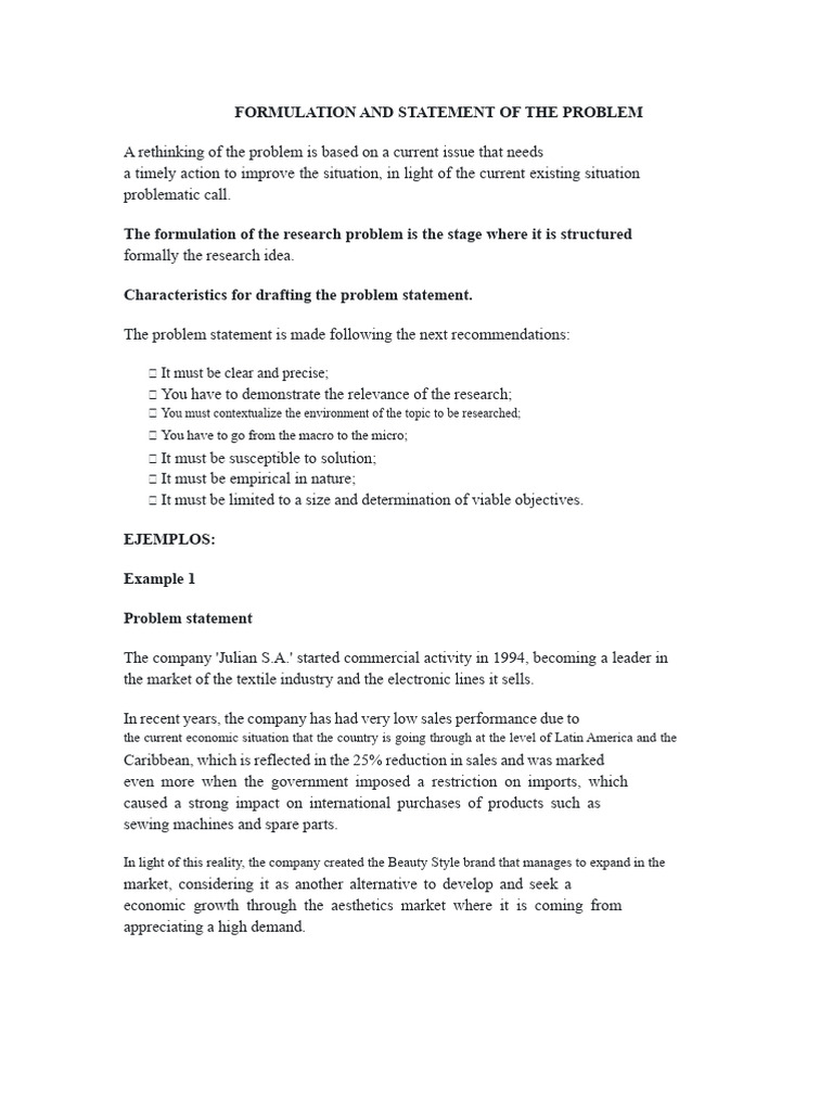Examples of Problem Statement and Formulation | PDF | Poverty | Poverty ...