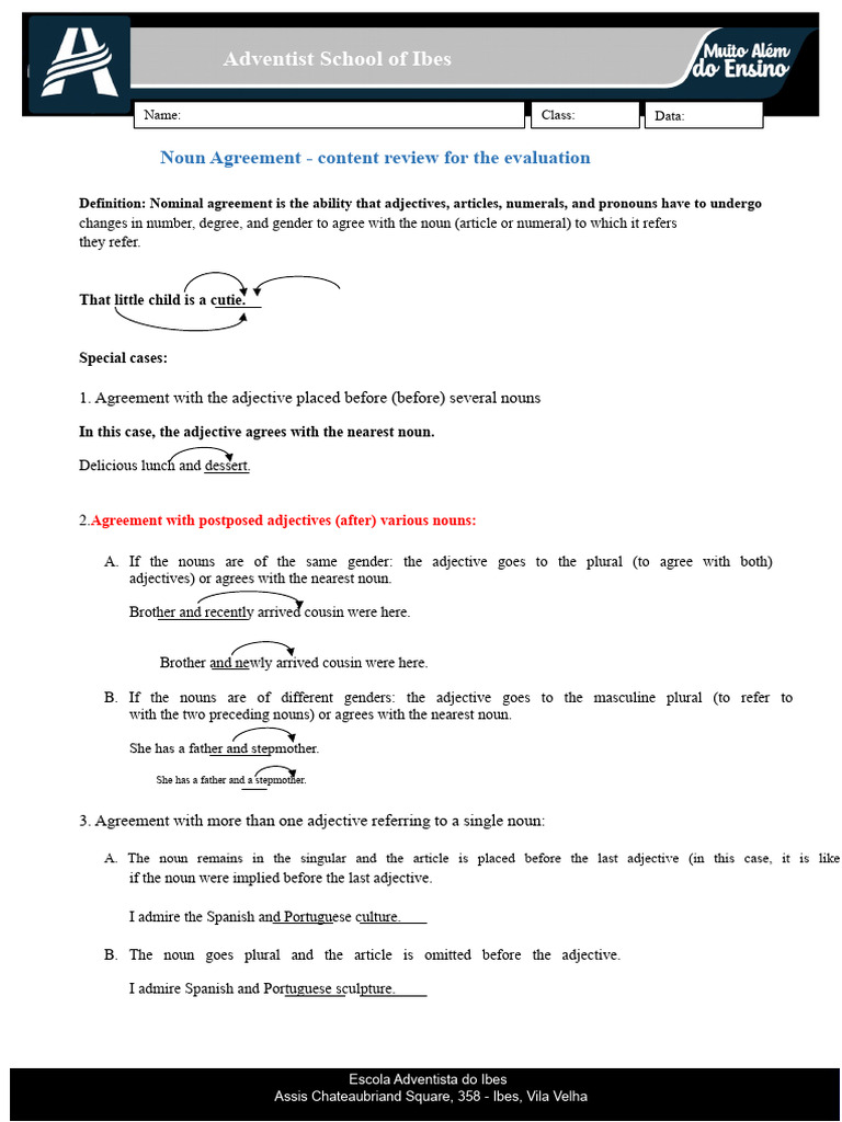 Noun agreement | PDF | Grammatical Gender | Noun