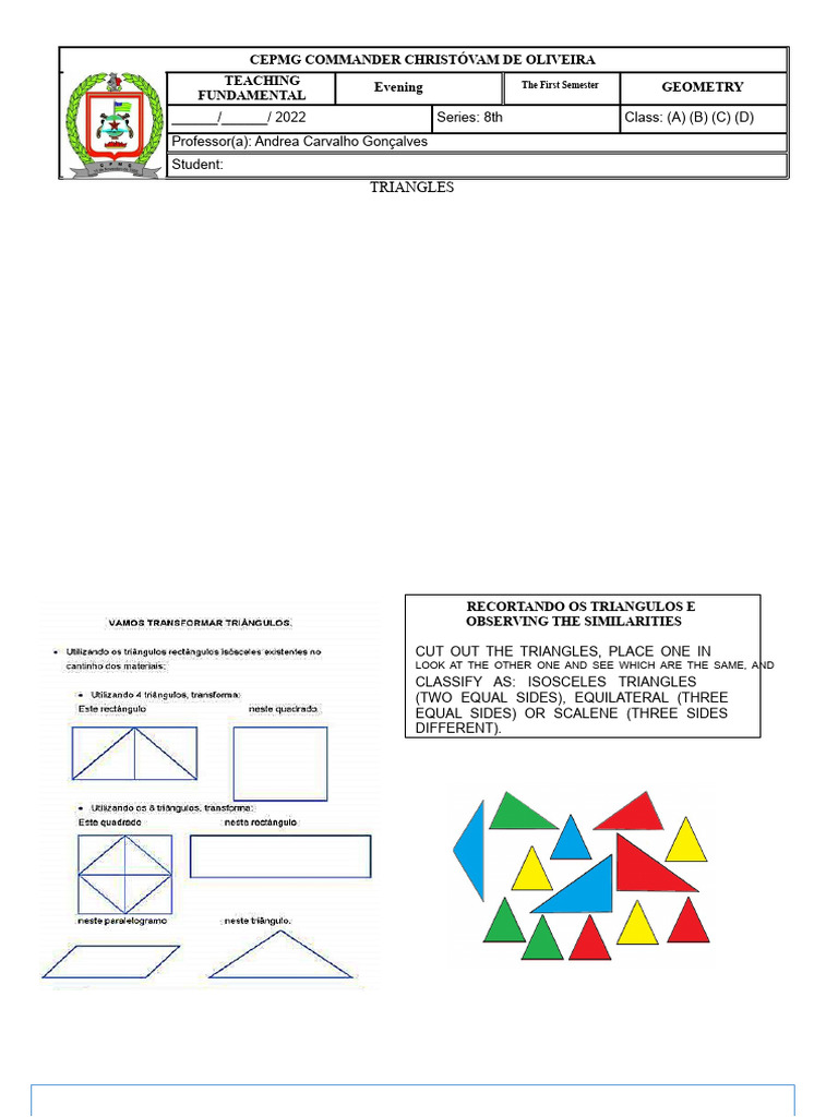 Activities adapted about triangles | PDF