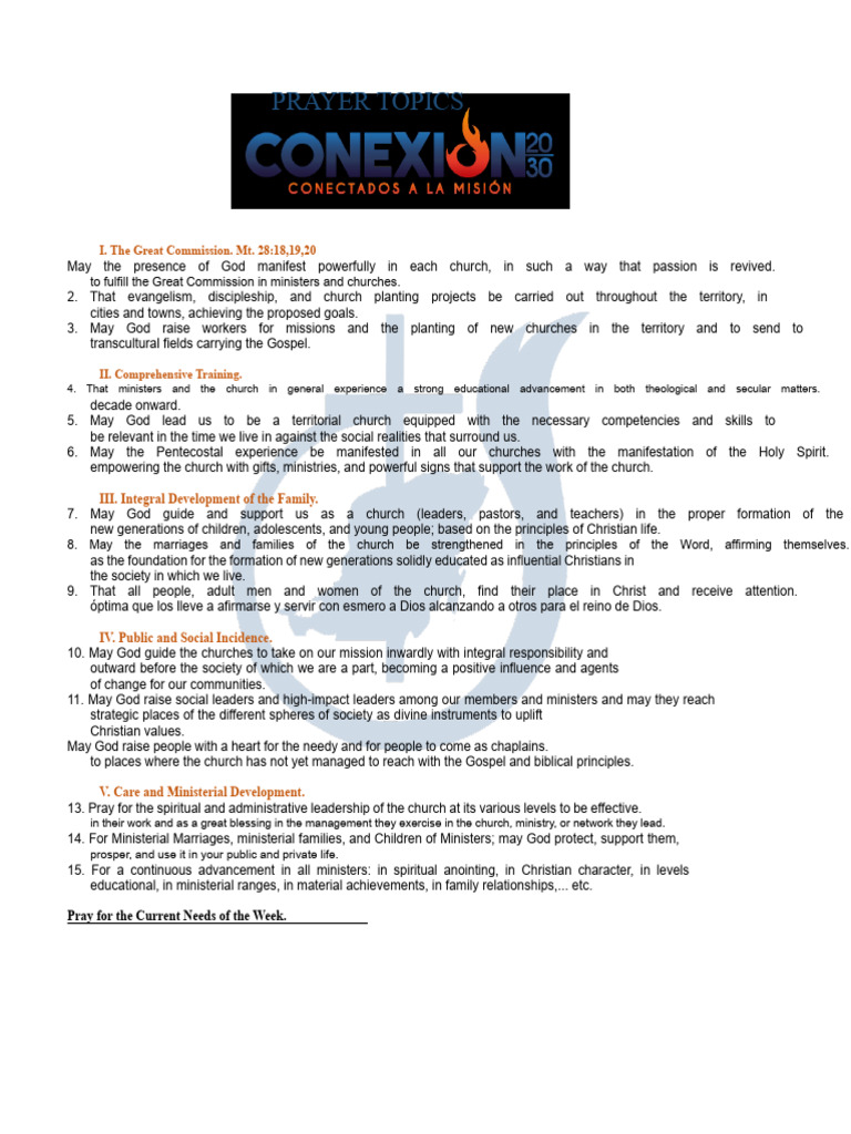 PRAYER THEMES CONNECTION 2030 | PDF | God In Christianity | Pentecostalism
