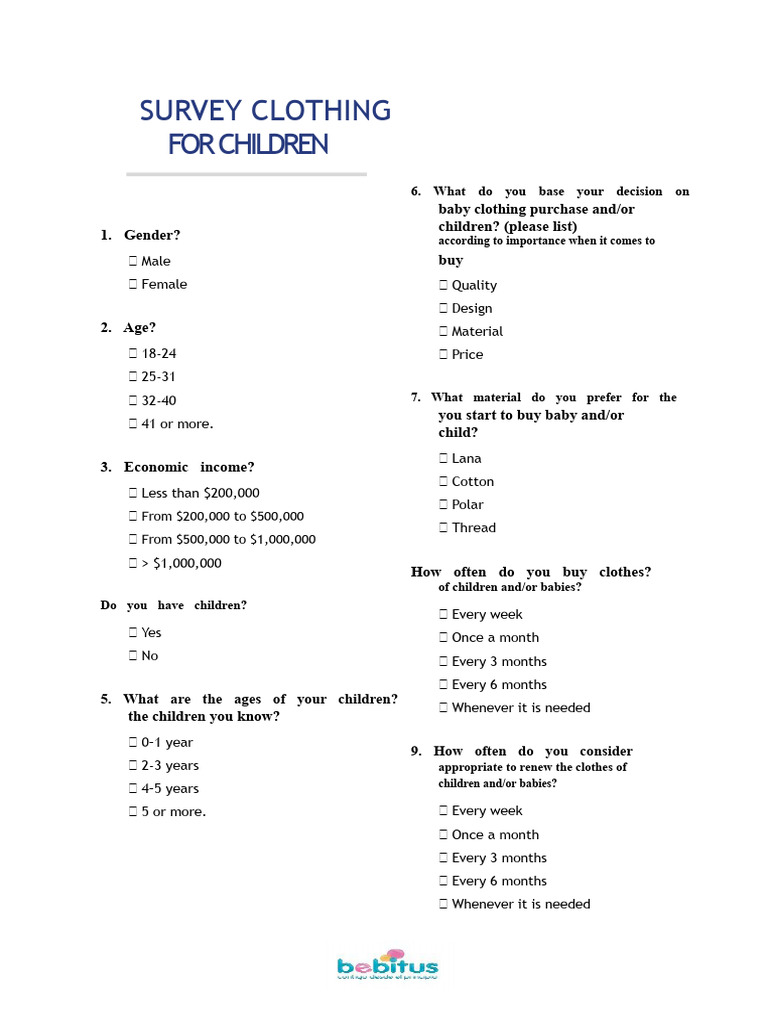 Children's Clothing Survey.. | PDF | Clothing