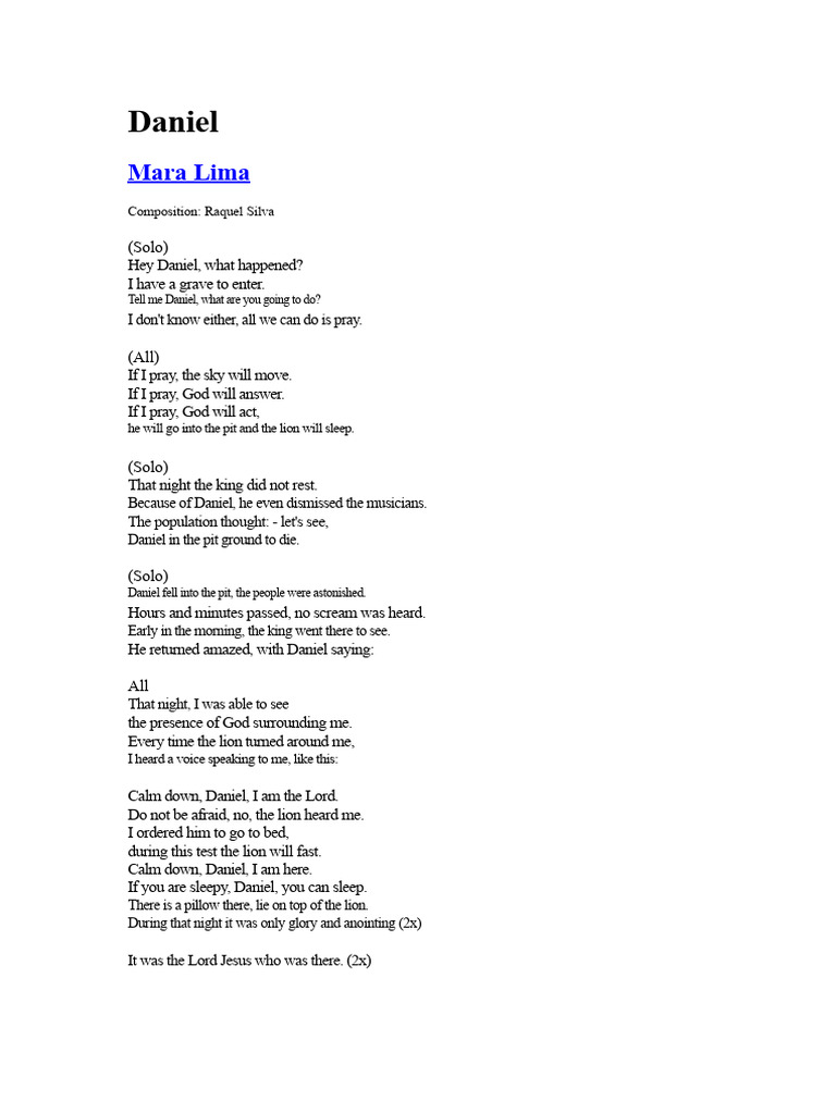 Song lyrics of "Daniel" - Mara Lima | PDF