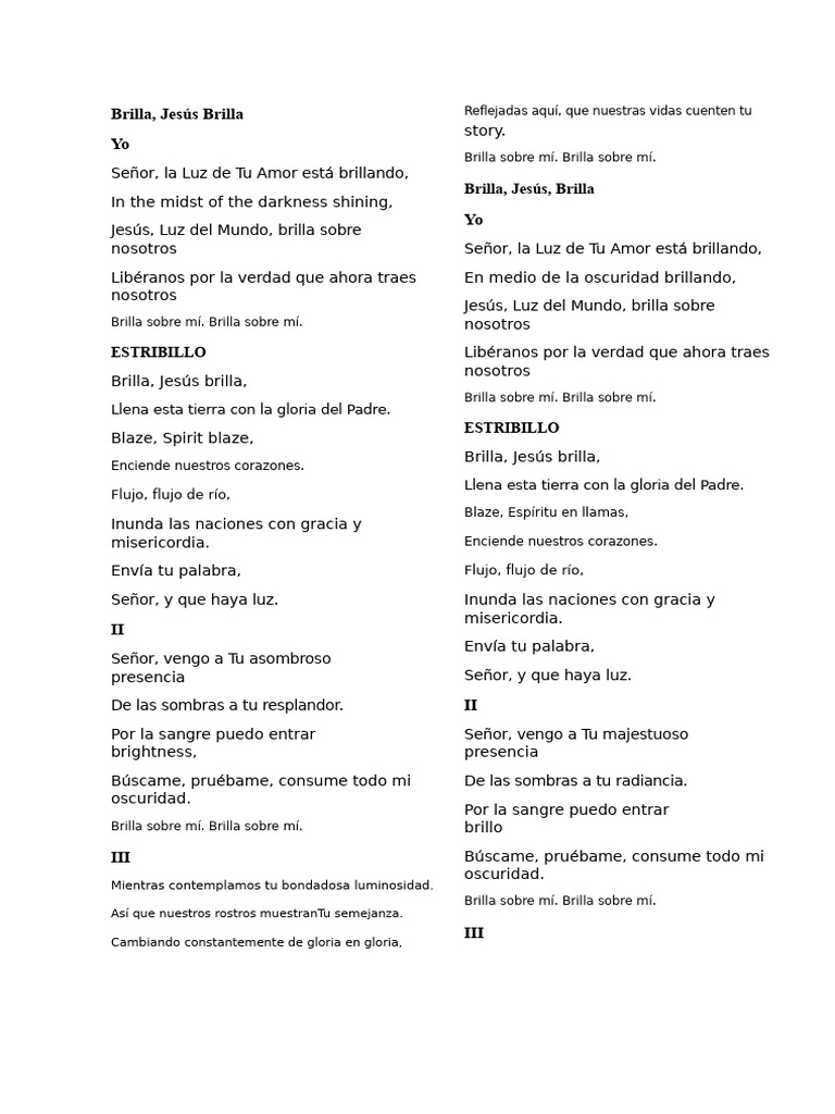 Brilla, Jesús Brilla Yo: Estribillo | PDF