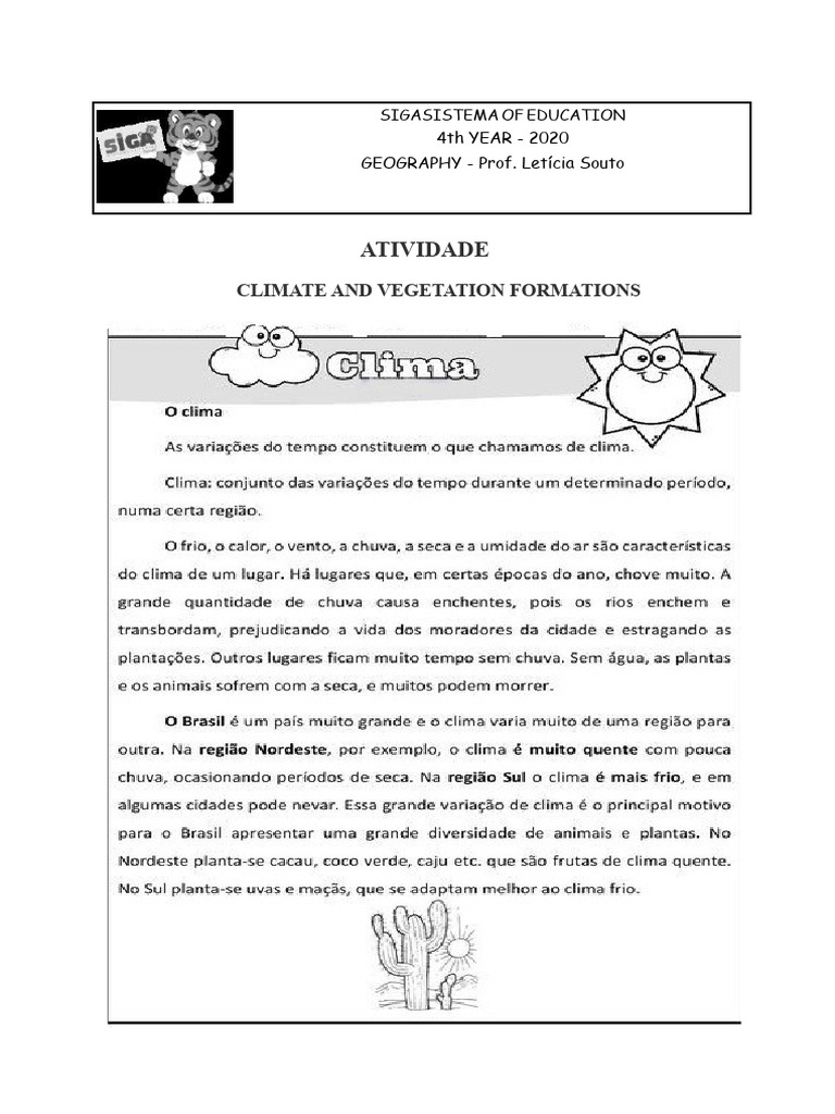 Activity - Climate and Plant Formations - 4th Grade | PDF
