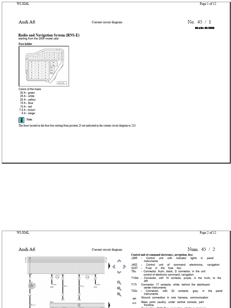 Audi A6 RNS-E Circuit Diagrams | PDF | Electrical Connector | Fuse ...