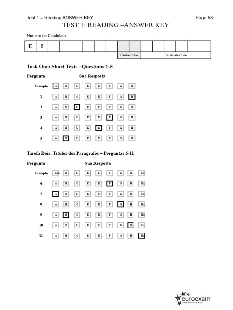 15 Set 1 B2 08.06 Leitura Chave de Respostas | PDF
