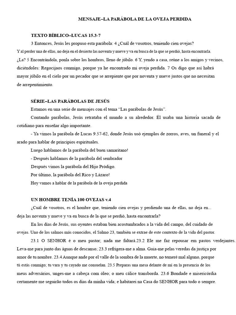 Parábola de la Oveja Perdida en Lucas 15 | PDF | Parábolas de Jesús | Oveja