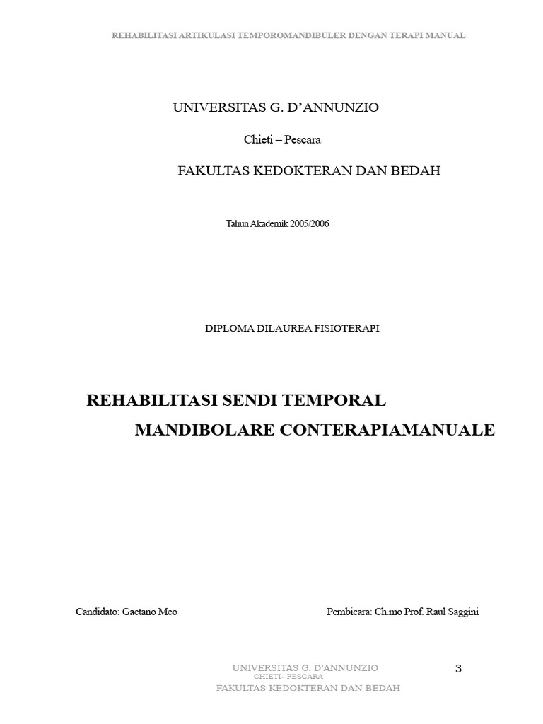 Rehabilitasi Sendi Temporomandibular dengan Terapi Manual | PDF