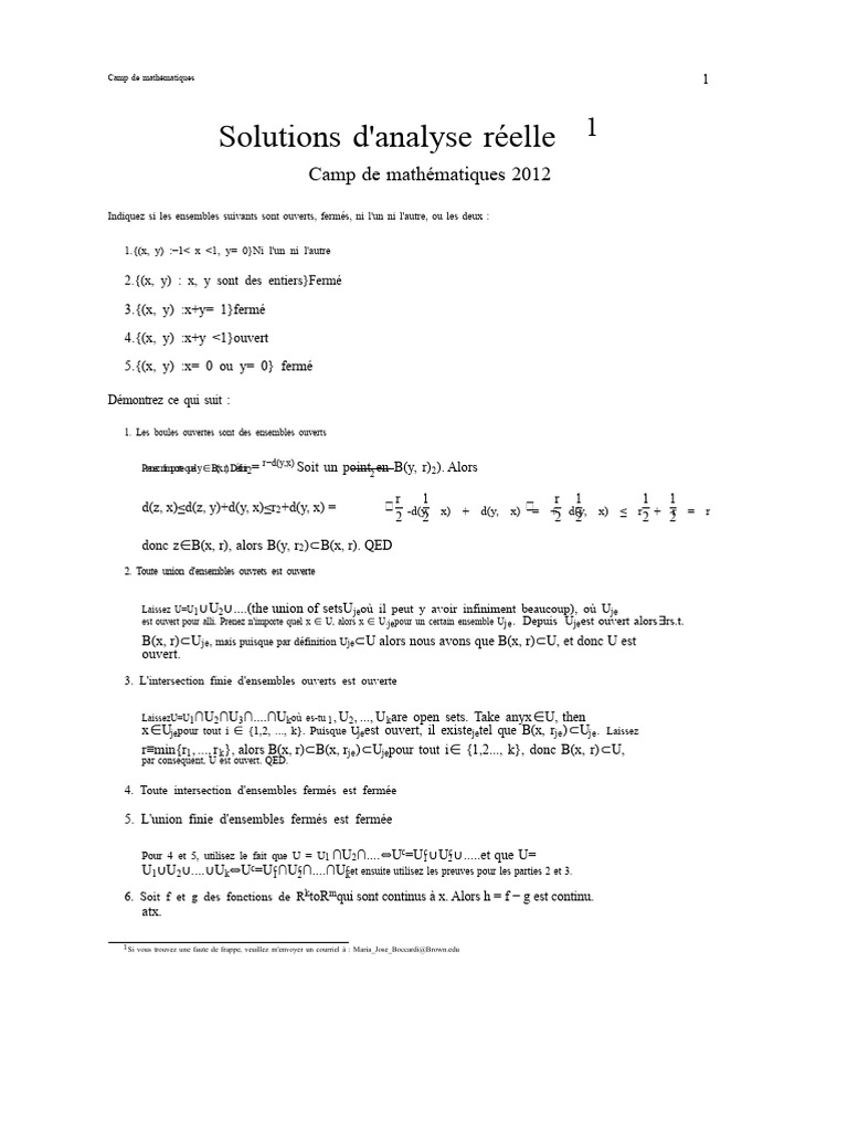 Camp de mathématiques 2012 : Analyse réelle | PDF | Concepts ...