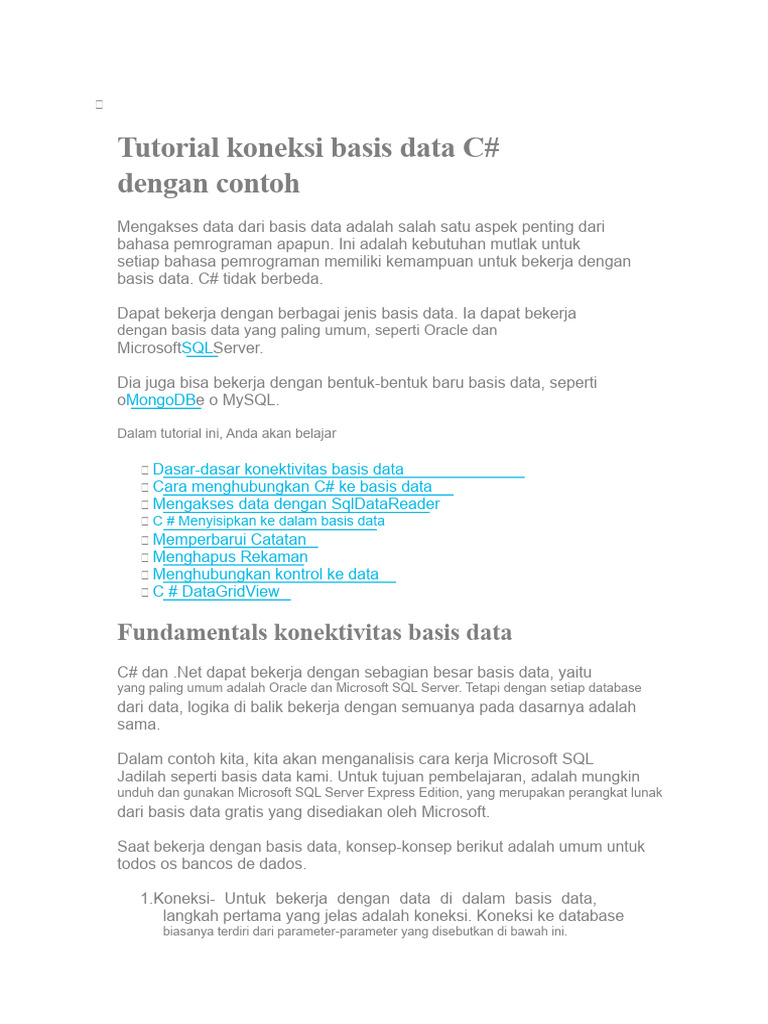 Tutorial Koneksi Database C# | PDF