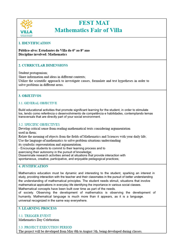 Mathematics Fair Project for Students | PDF | Mathematics | Learning