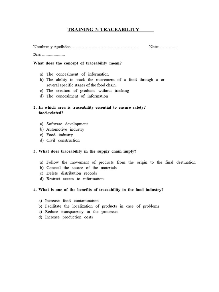 TRAINING EXAM 7 TRACEABILITY | PDF