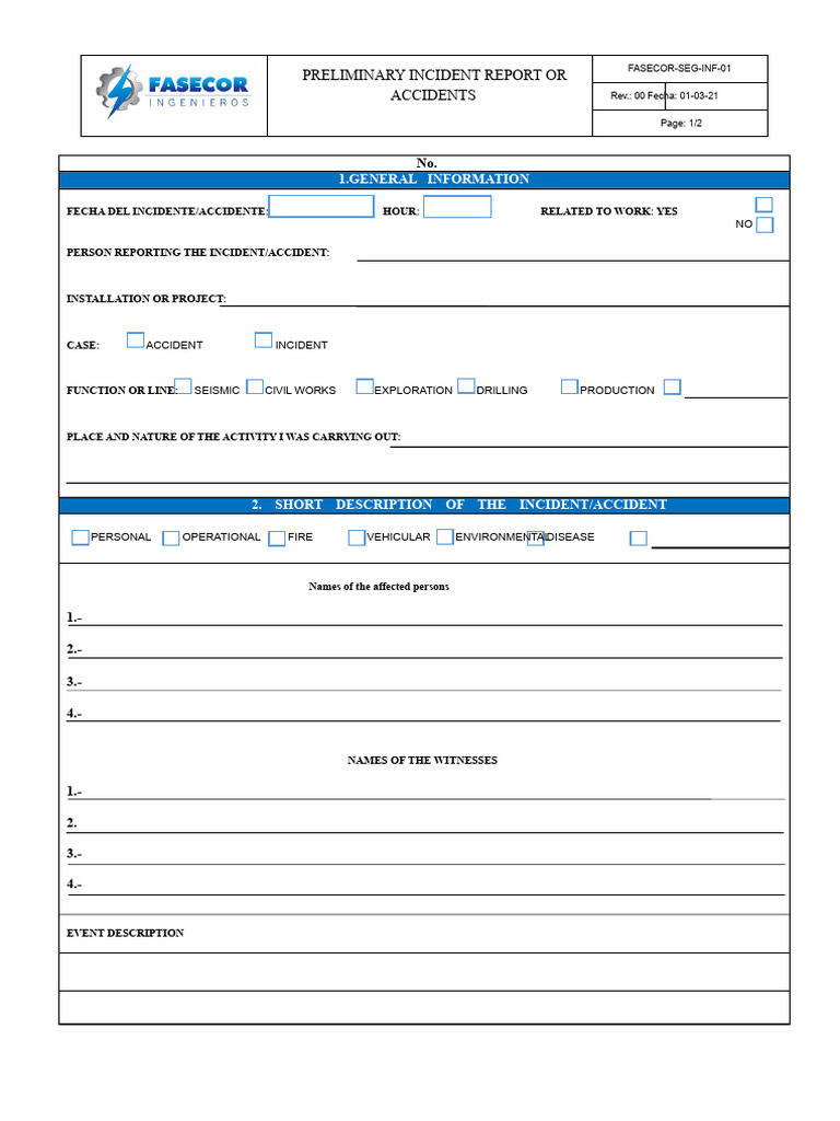 1. Preliminary Report of Accidents and Incidents | PDF