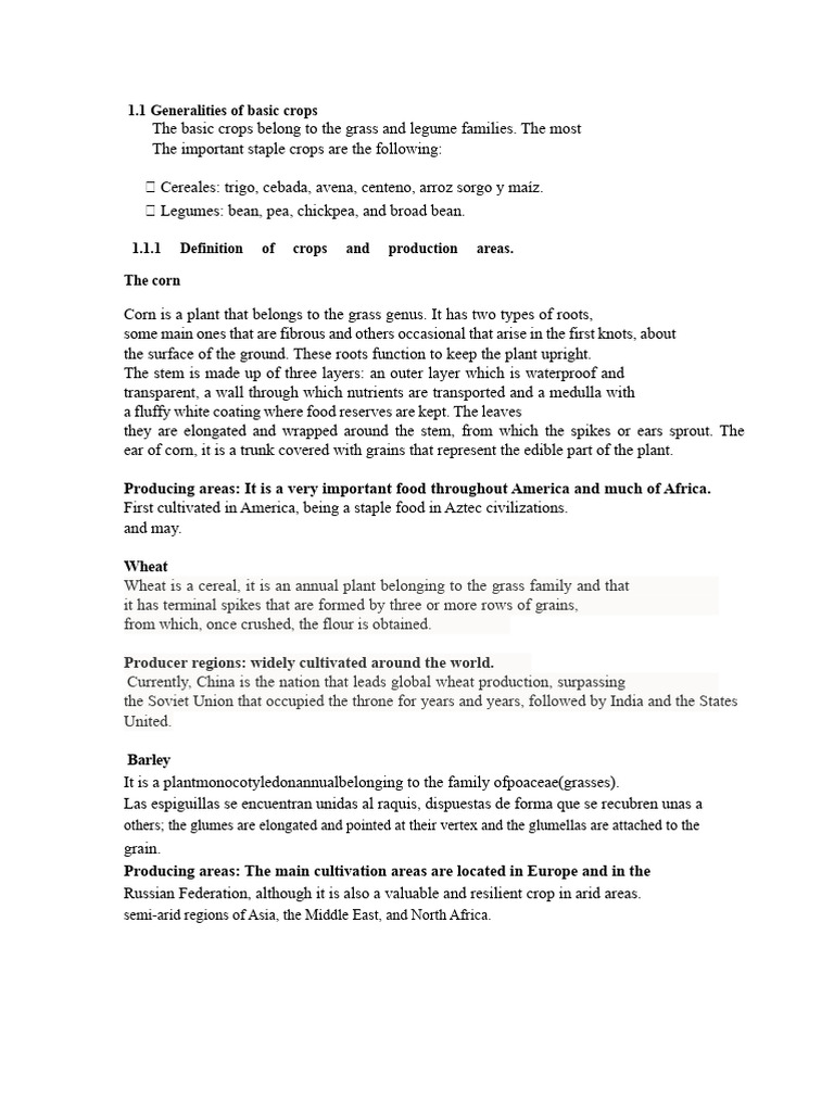 Generalities of basic crops.docx | PDF | Cereals | Staple Foods