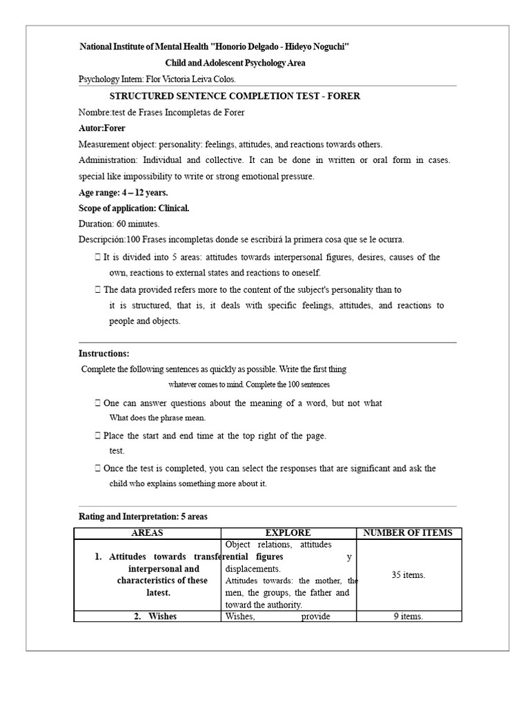Forer Sentence Completion Test Overview | PDF | Feeling | Anxiety