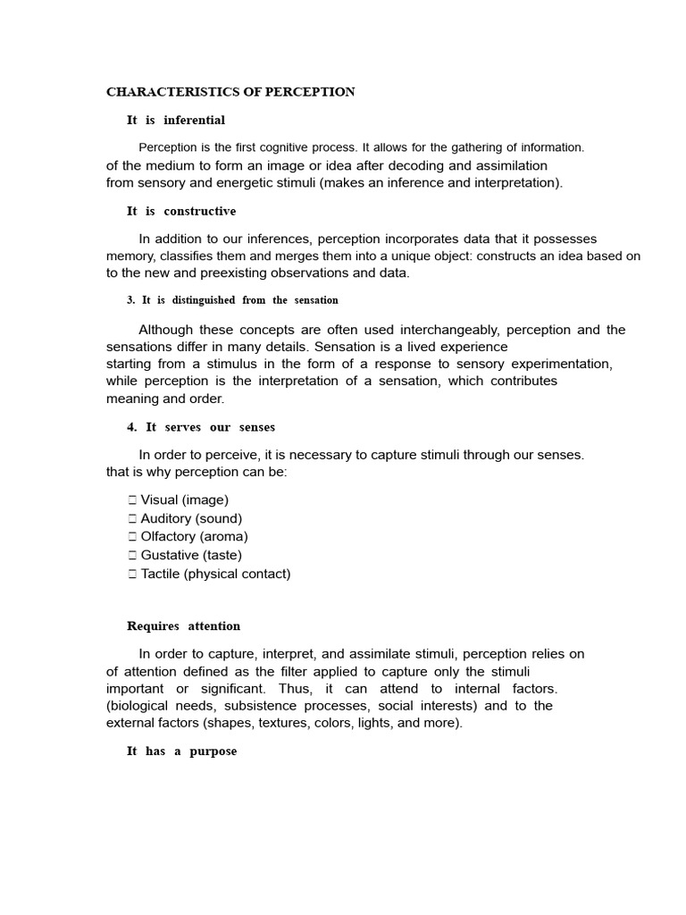 Key Characteristics of Perception | PDF | Perception | Senses