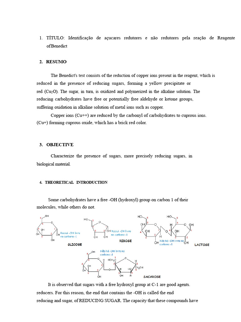 Identifying Reducing Sugars with Benedict's Test | PDF | Carbohydrates ...