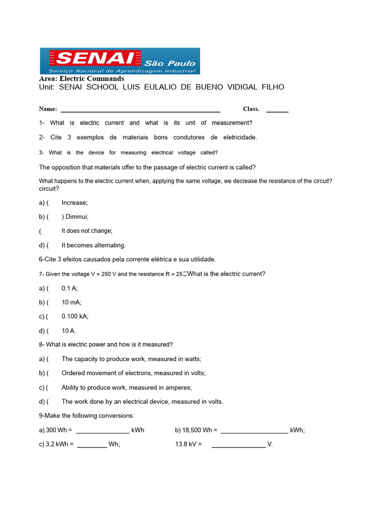 Electrical Commands Test | PDF | Electric Current | Voltage