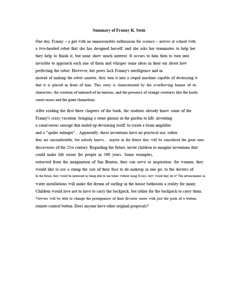 Summary of Franny K Stein in PDF | PDF