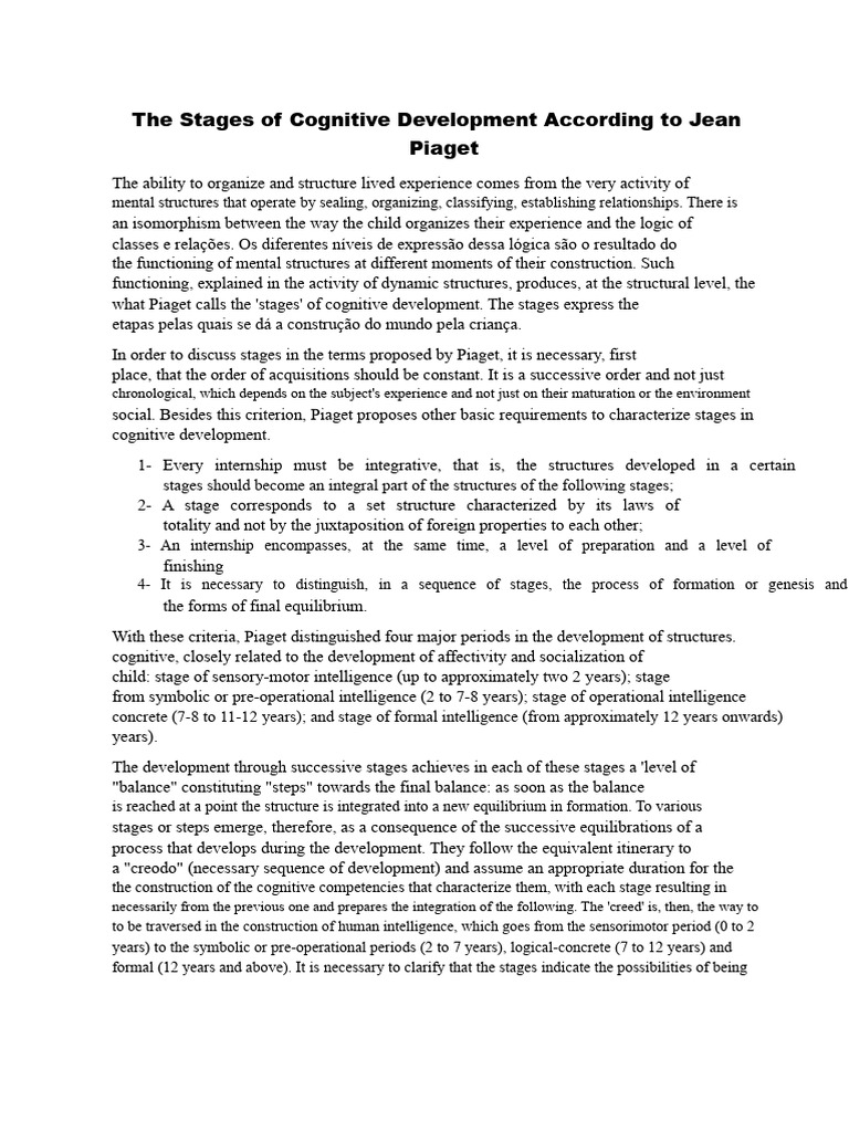 The Stages of Cognitive Development According To Jean Piaget | PDF ...