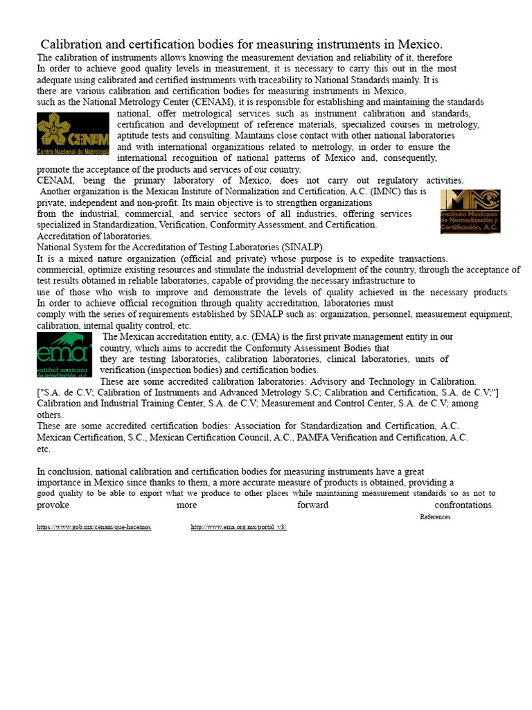 Calibration and certification bodies for measuring instruments in ...