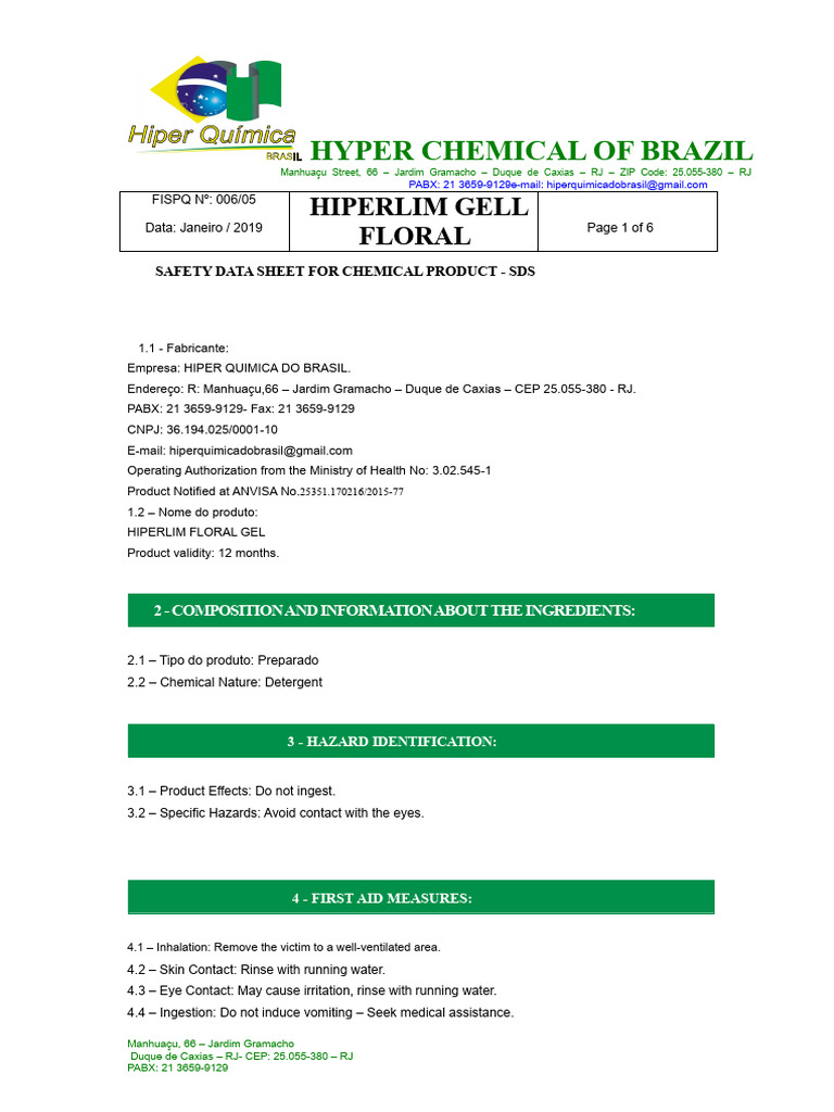 6622 - Material Safety Data Sheet For Floral Hyper Gel Gelatinous ...