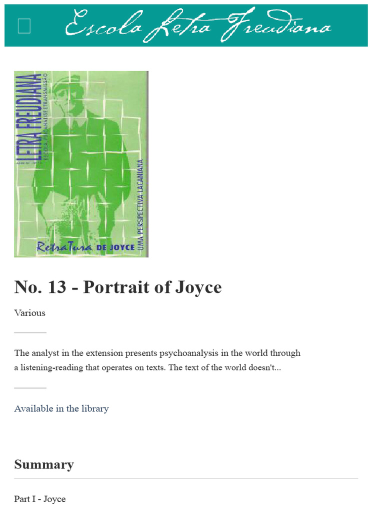 Retrature of Joyce - School of Freudian Letters | PDF | Jacques Lacan ...