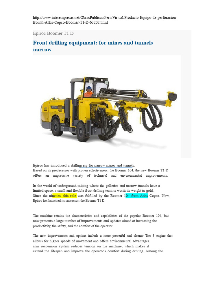 Epiroc Boomer T1 D: Advanced Drilling Rig | PDF
