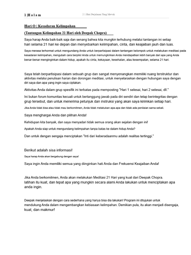21 Hari Meditasi Kesadaran Kelimpahan | PDF