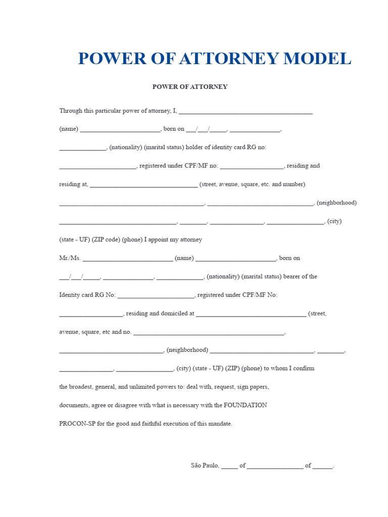 Power of Attorney Template Form | PDF