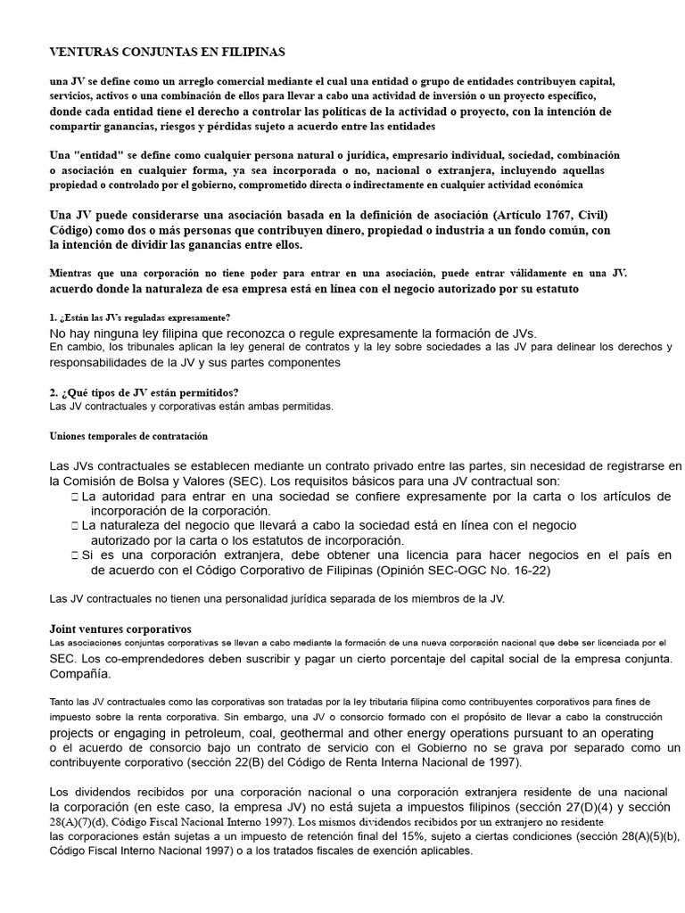 JVs en Filipinas | PDF | Corporaciones | Patentar