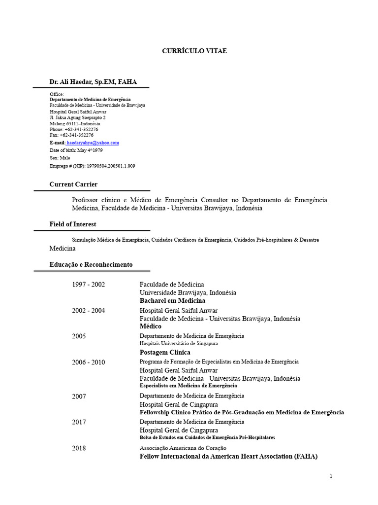 Cv Ali Haedar | PDF | Educação Médica | Cingapura