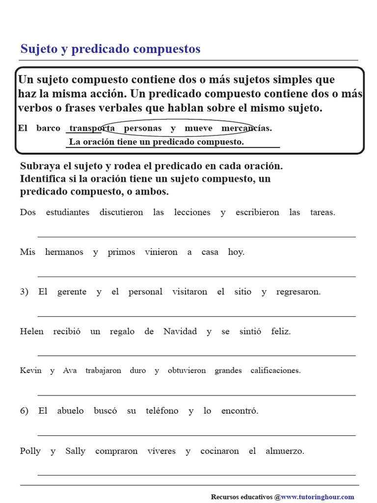 Sujetos y Predicados Compuestos | PDF | Predicado (Gramática) | Asunto ...