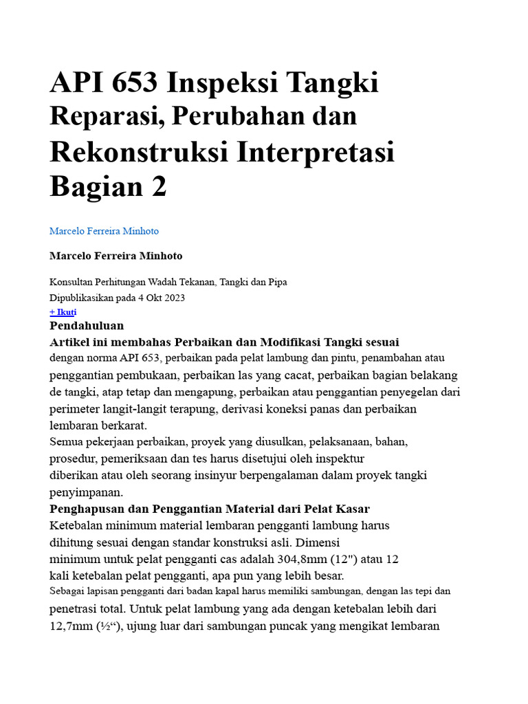 API 653 Inspeksi Tangki | PDF