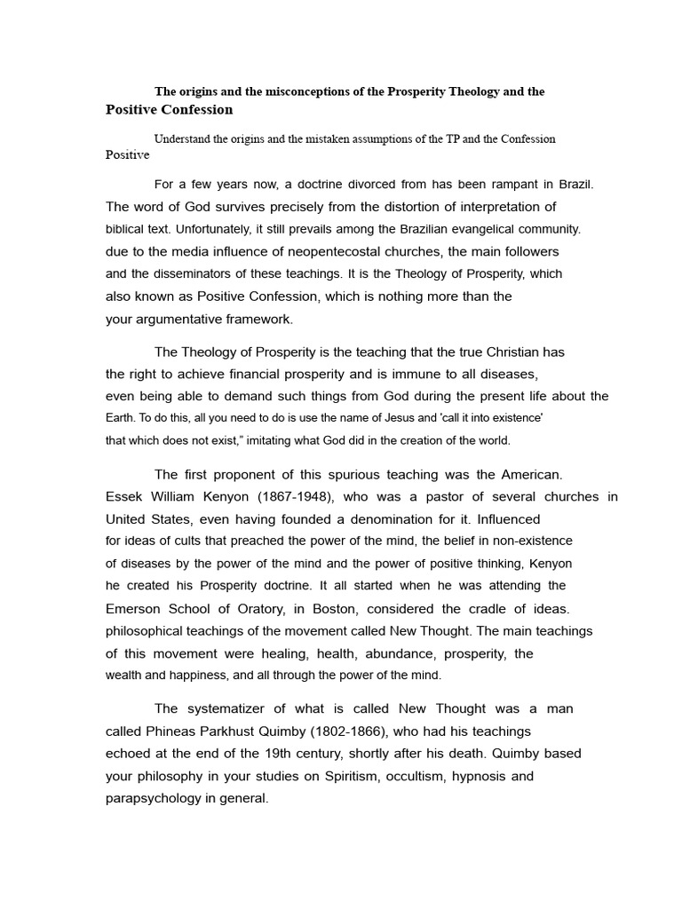 The Origins of Positive Confession | PDF | Prosperity Theology | New ...