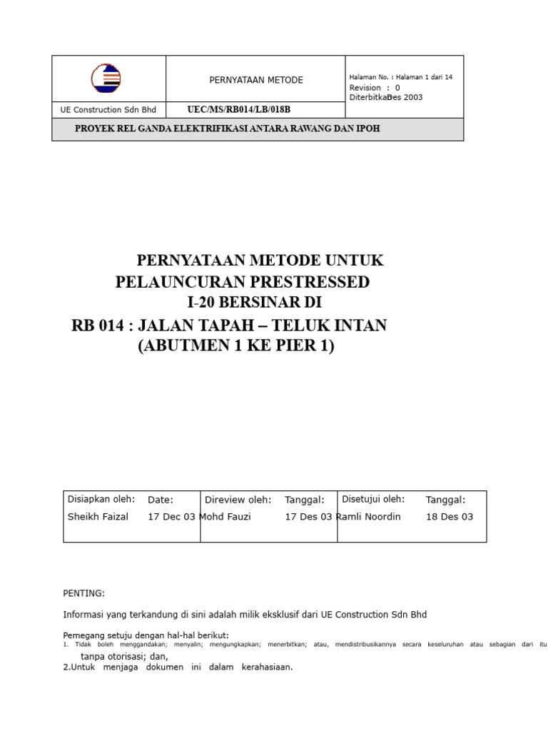 Peluncuran balok RB014 A1-P1 | PDF