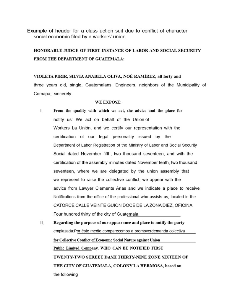 Example of Class Action Headings | PDF | Justice | Crime & Violence